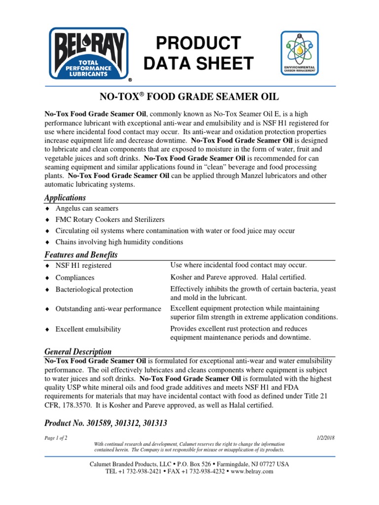 No Tox Food Grade Seamer Oil | PDF | Foods | Lubricant