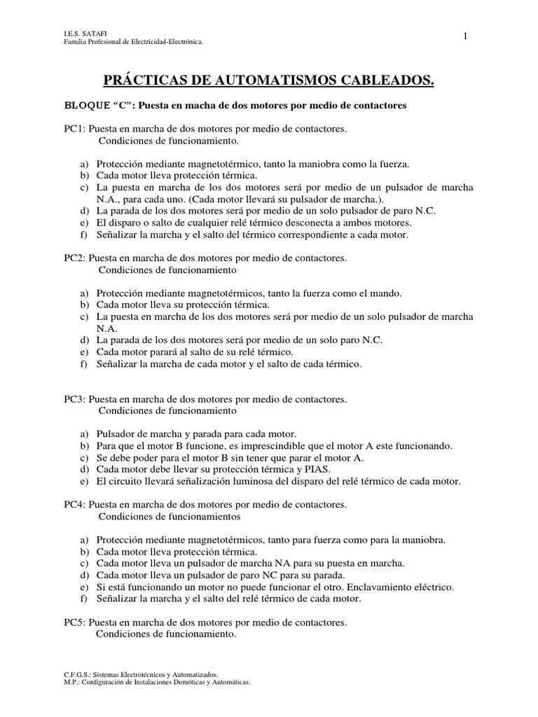 Prácticas Bloques C-D-T Automatismos Cableados | PDF | Relé | Electricidad