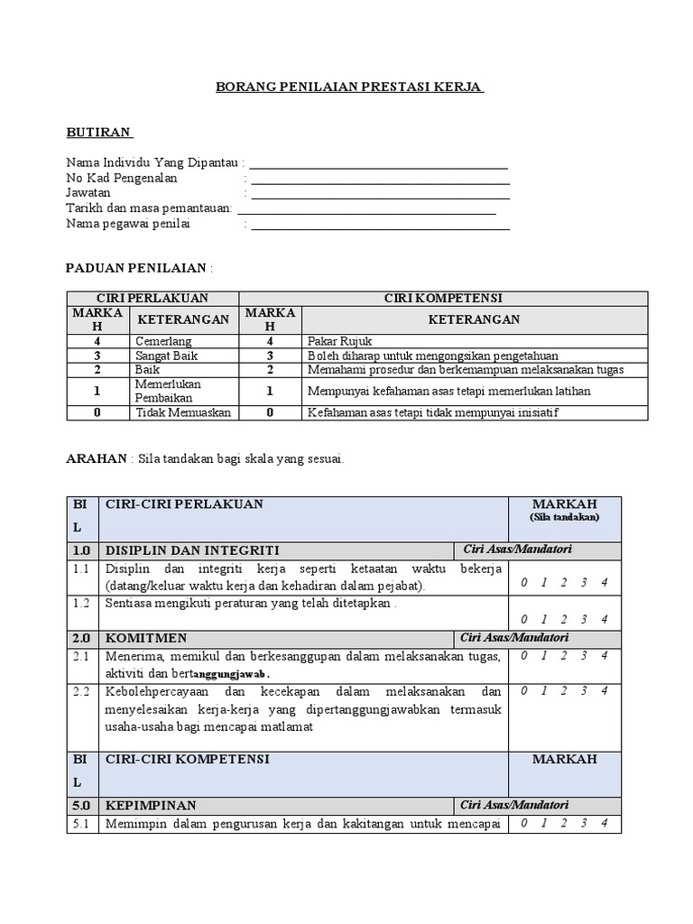 Borang Prestasi Asas | PDF