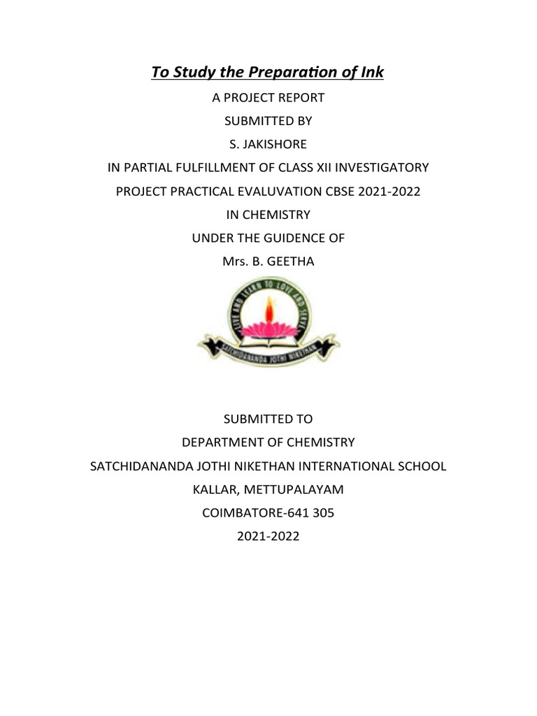 To Study The Preparation of Ink | PDF | Ink | Chemical Substances