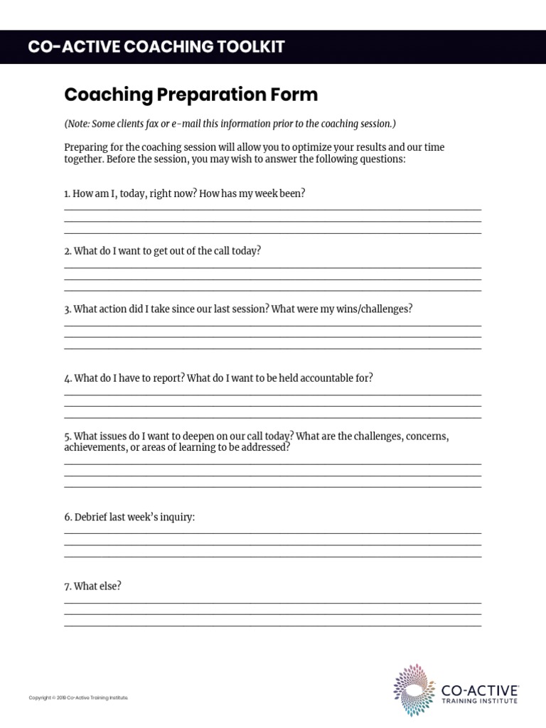 Co Active Coaching Toolkit COACHING PREPARATION FORM | PDF
