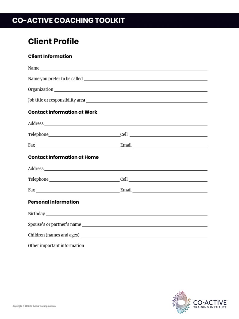 Co Active Coaching Toolkit ALTERNATIVE CLIENT PROFILE | PDF