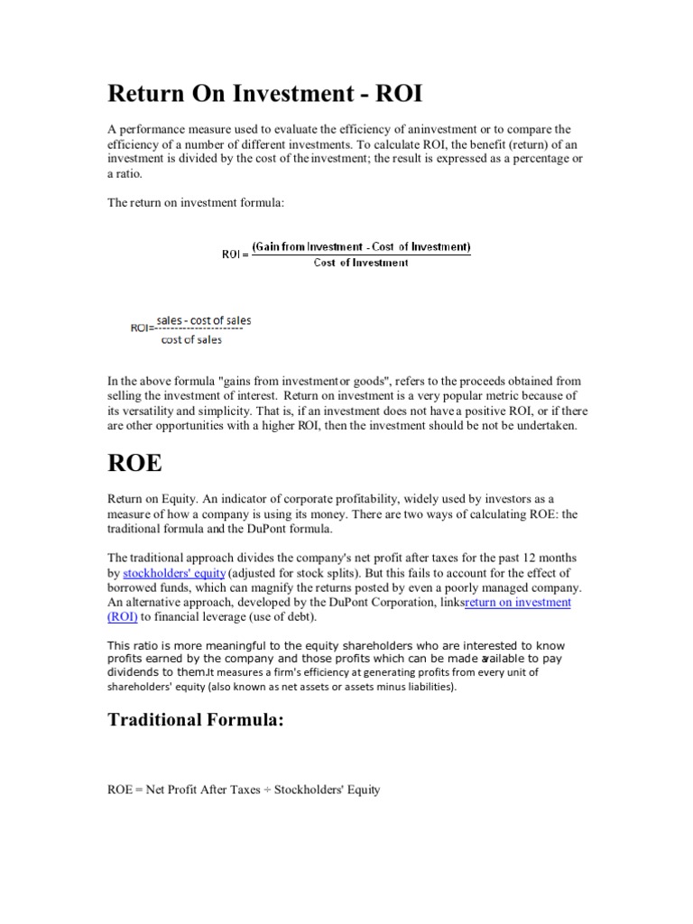 Return On Investment | PDF | Return On Investment | Equity (Finance)