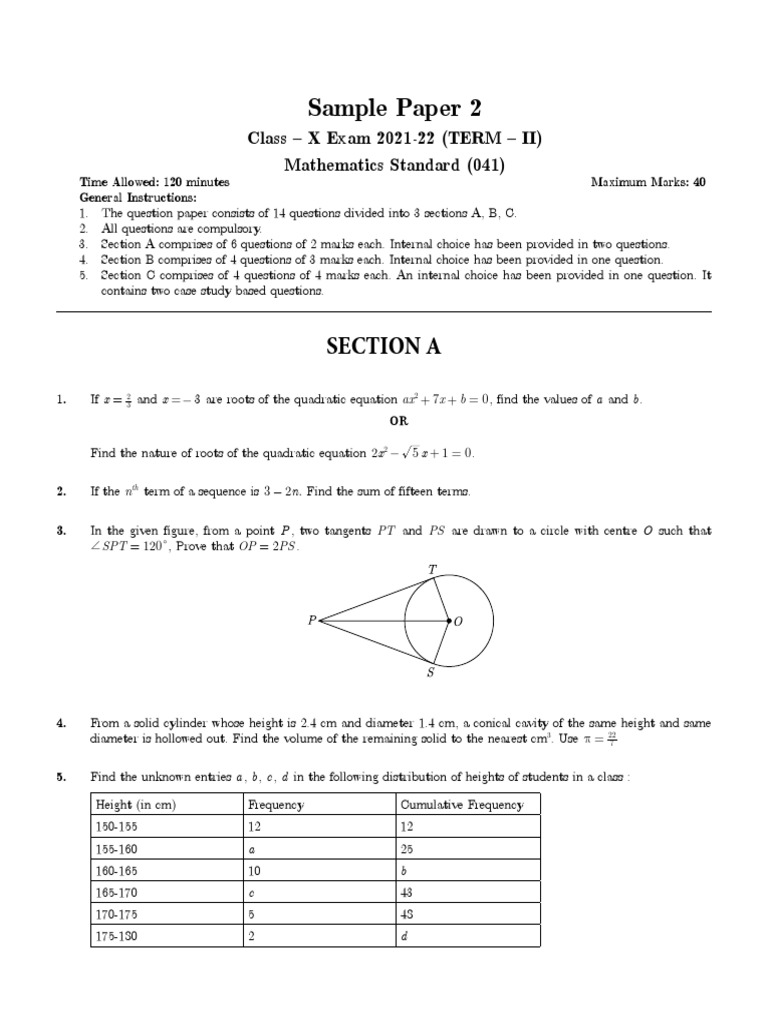 Sample Paper Class10th - 02 | PDF | Elementary Geometry | Mathematics