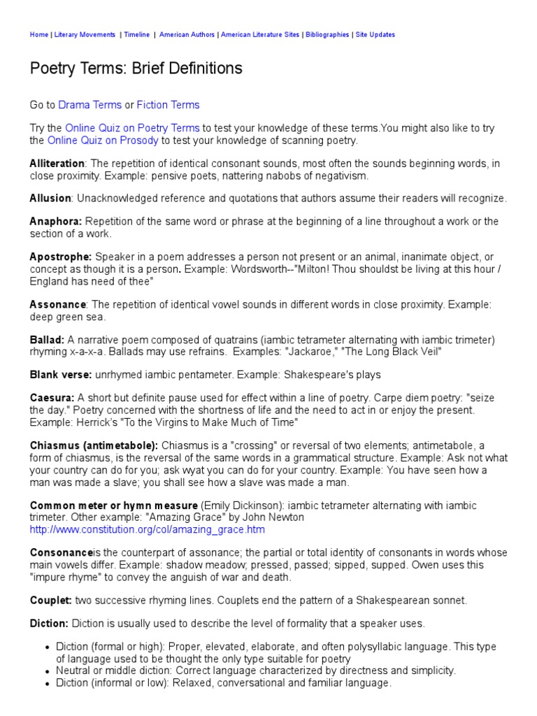 Poetry Terms - 40 Brief Definitions | PDF | Poetry | Metre (Poetry)