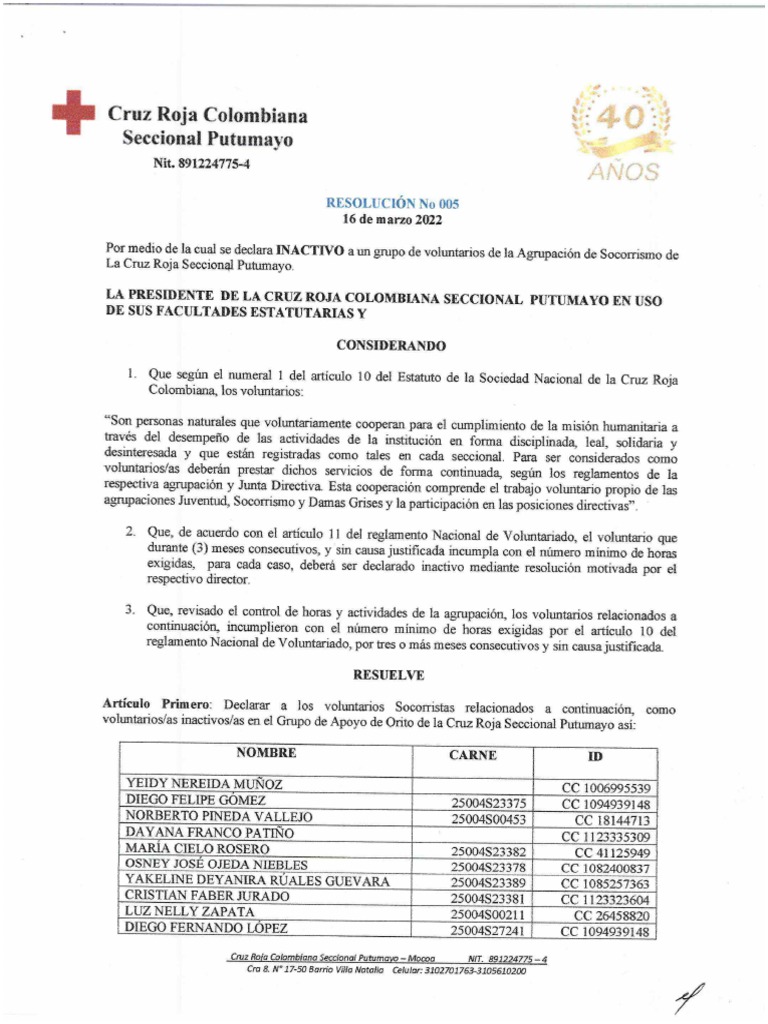 Resolucion 005-2022 | PDF