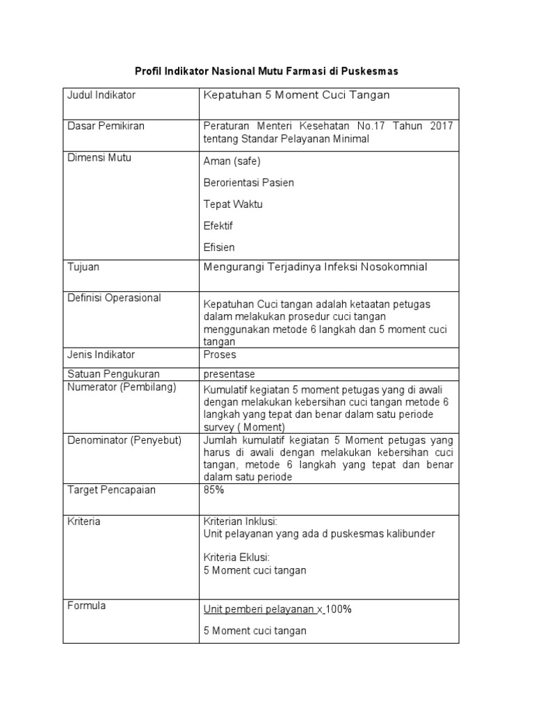 Profil Indikator Nasional Mutu PPI | PDF