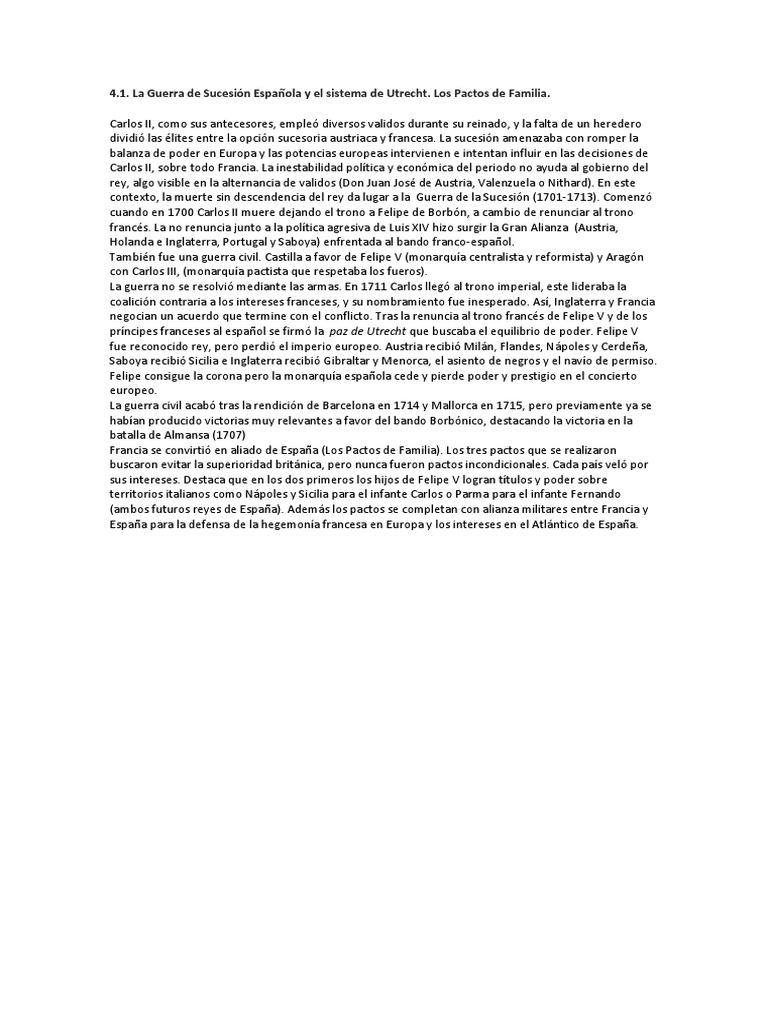 Guerra de Sucesión y Reformas Borbónicas | PDF | Imperio español | España