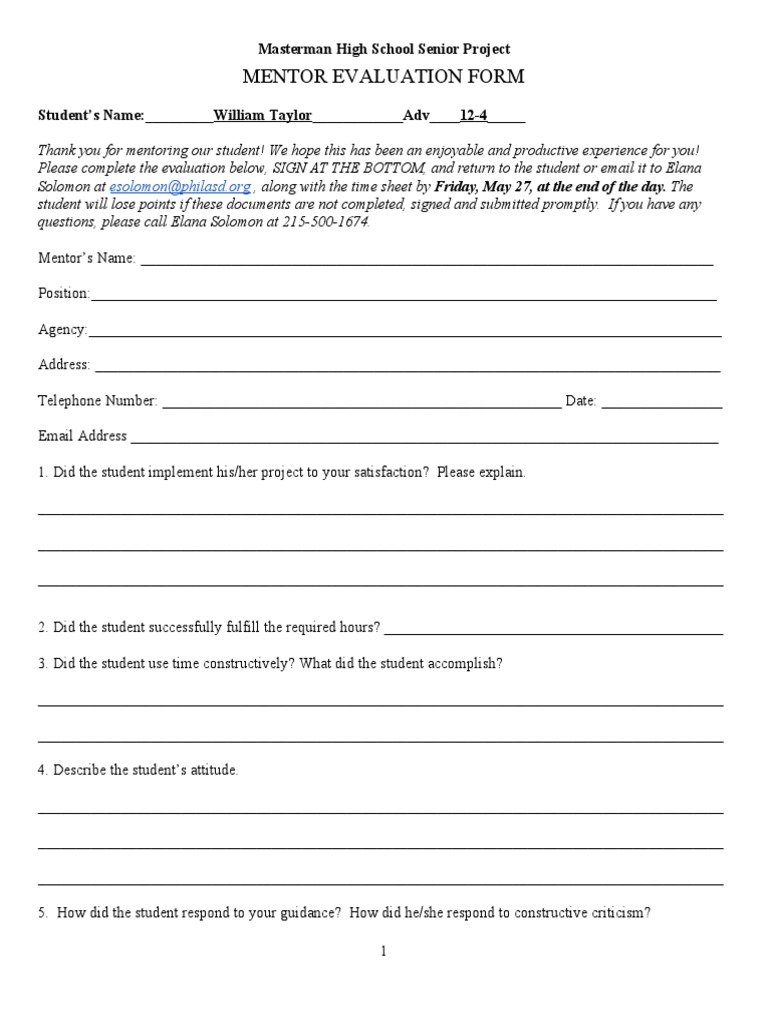 12 - Mentor Evaluation Form | PDF