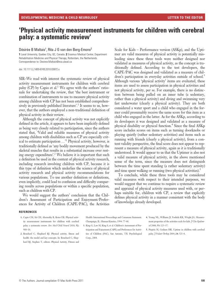 Cerebral Palsy Physical Activity Mesurement | PDF | Health Sciences