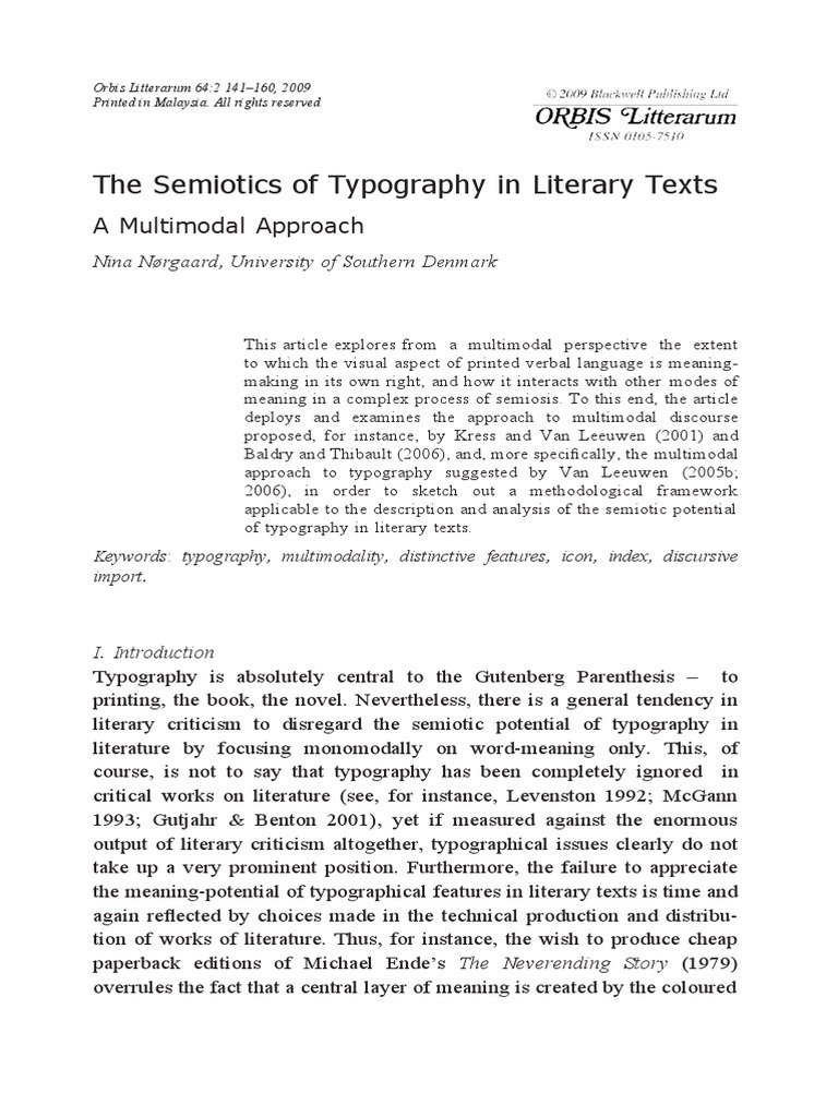 The Semiotics of Typography in Literary Texts: A Multimodal Approach | PDF | Typography | Typefaces
