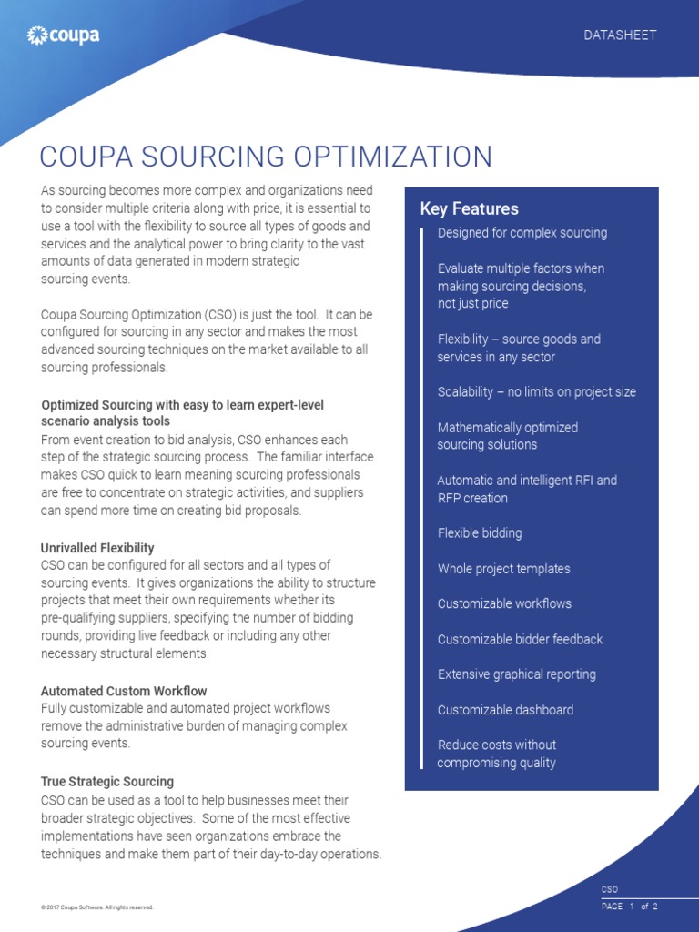 Coupa Sourcing Optimization Datasheet | PDF | Supply Chain | Automation