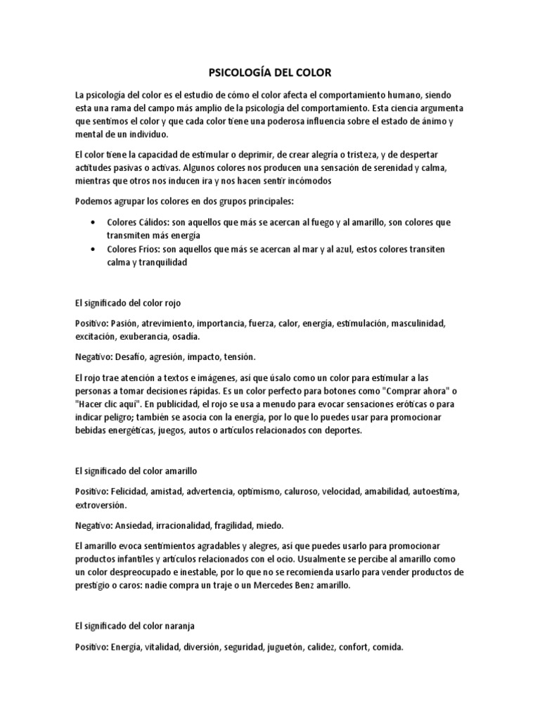 La influencia psicológica de los colores y sus significados | PDF ...