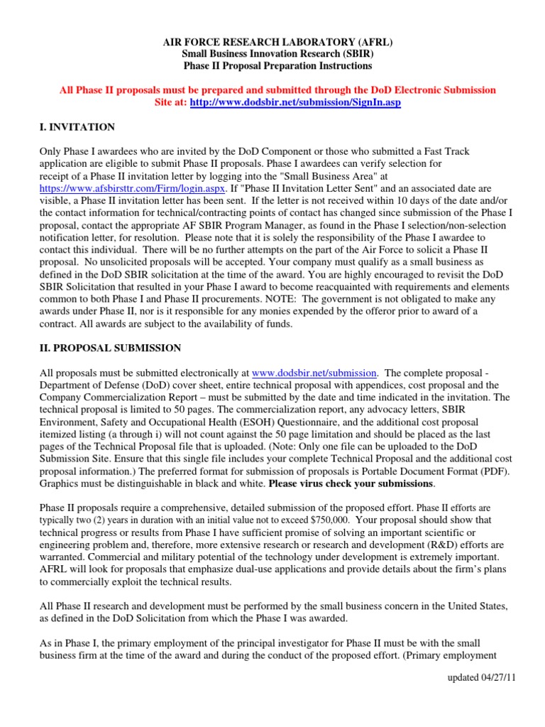 AFRL-SBIR Phase II Proposal Instructions | PDF | Government Procurement ...