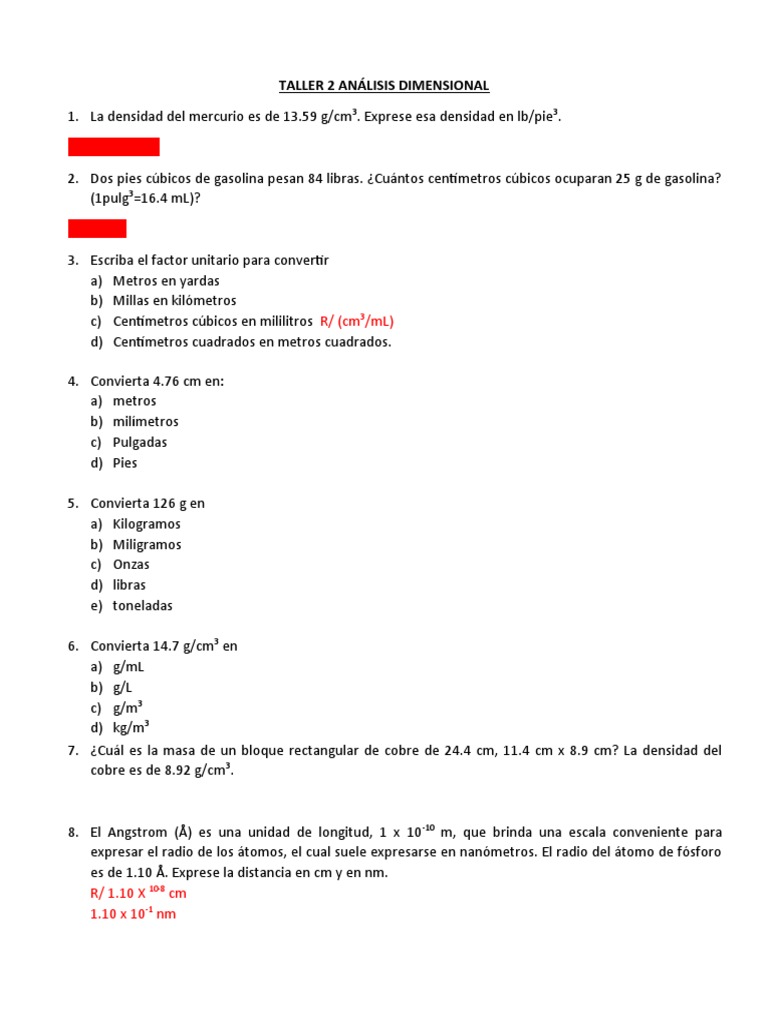 Copia de Taller 2 Anã¡lisis Dimensional | PDF | Agua | Litro