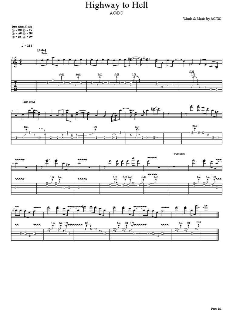 ACDC - Highway To Hell GUITAR SOLO | PDF