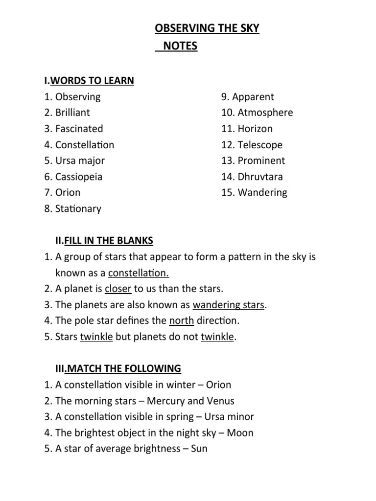 Notes Observing The Sky | PDF | Stars | Sky