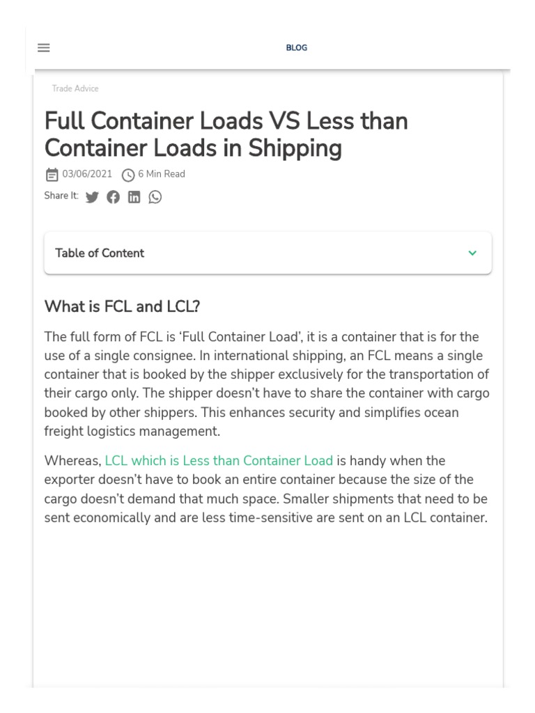 FCL and LCL - Meaning & Difference in Shipping & Logistics - Drip Capital | PDF | Cargo ...