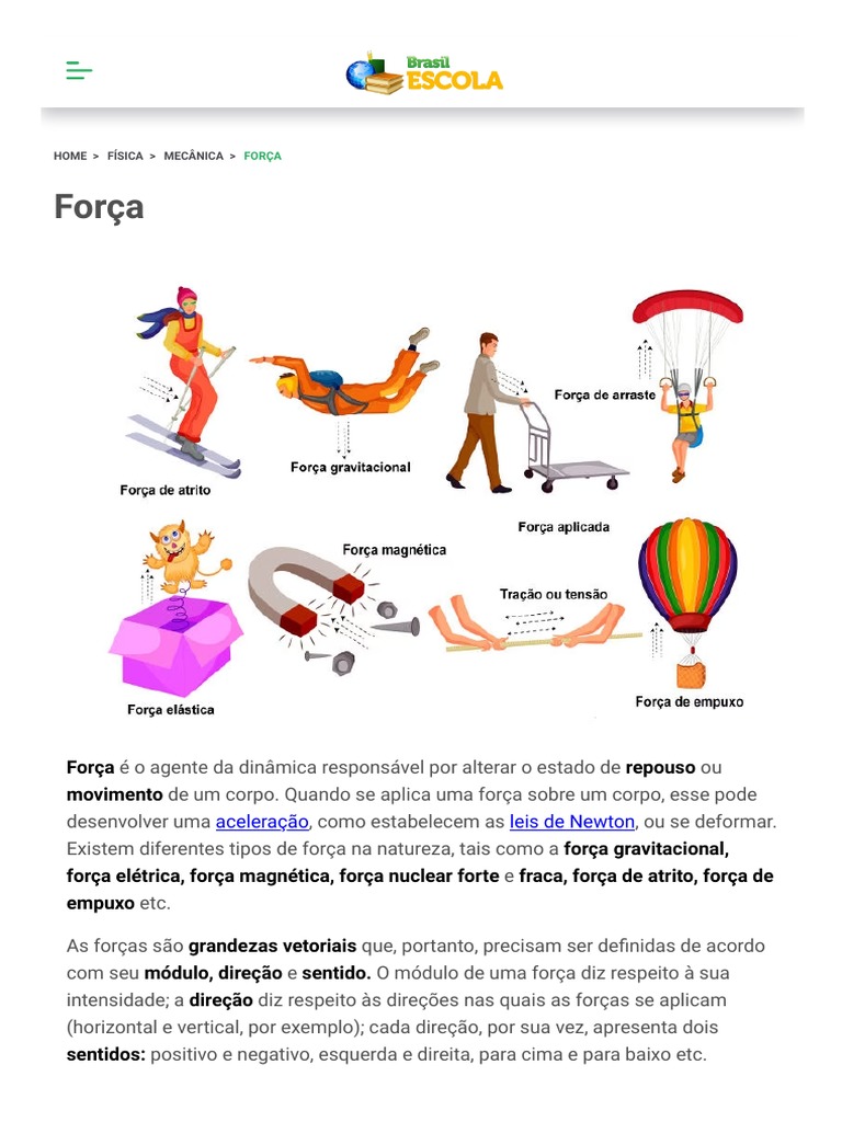 Tipos e Conceitos de Força na Física | PDF | Força | Leis do Movimento ...