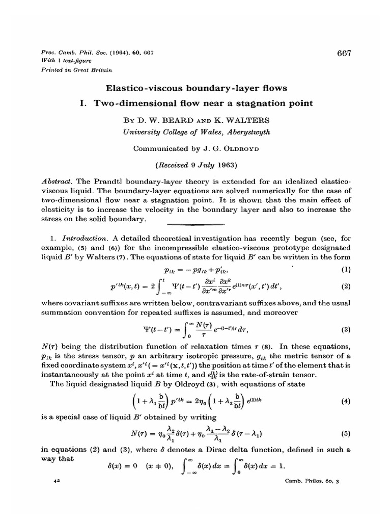 Elastico-Viscous Boundary-Layer Flows I. Two-Dimensional Flow Near A Stagnation Point - Beard ...