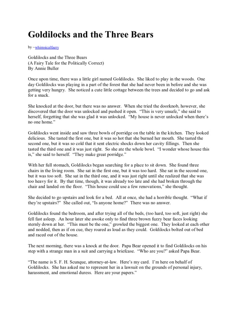 Goldilocks and The Three Bears | PDF | Goldilocks And The Three Bears ...