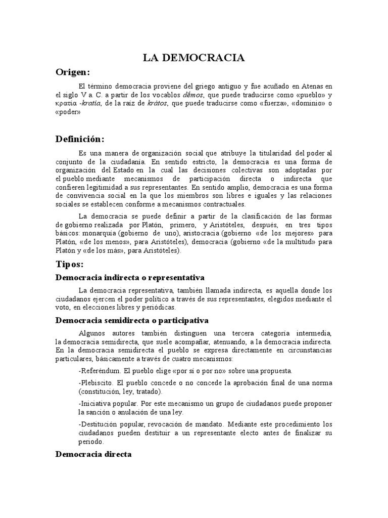 Fundamentos y Tipos de Democracia | PDF