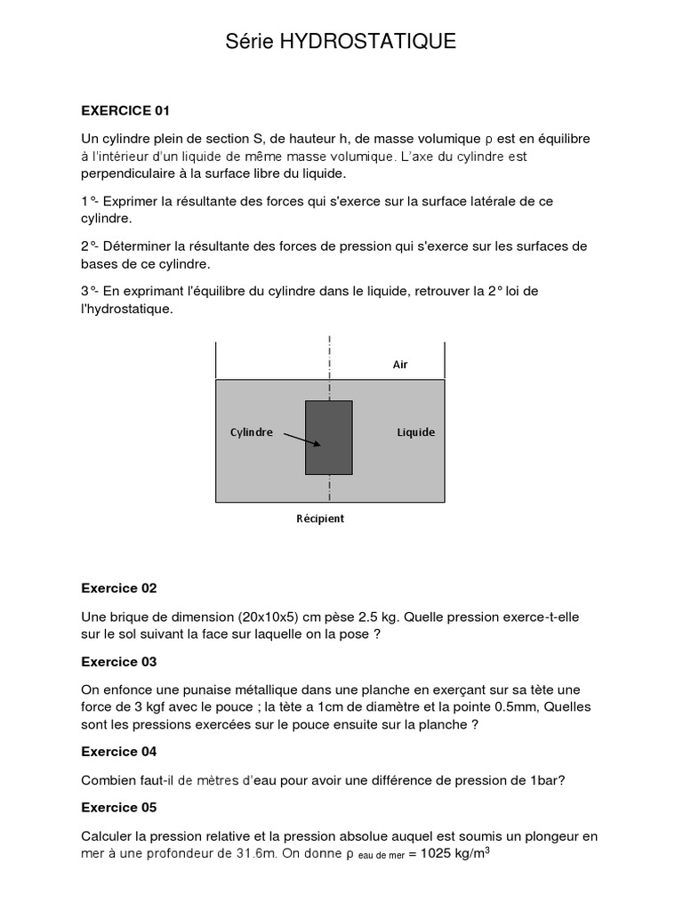 Exercices Hydrostatique | PDF