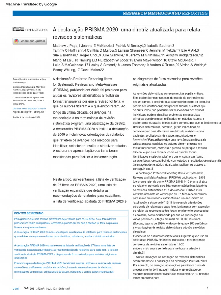 Page Et Al., 2020 - The PRISMA 2020 Statement - An Updated .... | PDF | Análise sistemática ...