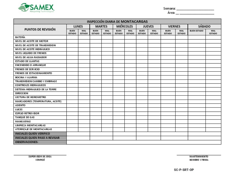 Inspeccion Diaria de Montacargas | PDF Inspeccion Diaria de Montacargas | PDF