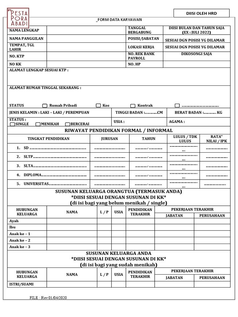 Formulir Data Karyawan Lengkap | PDF