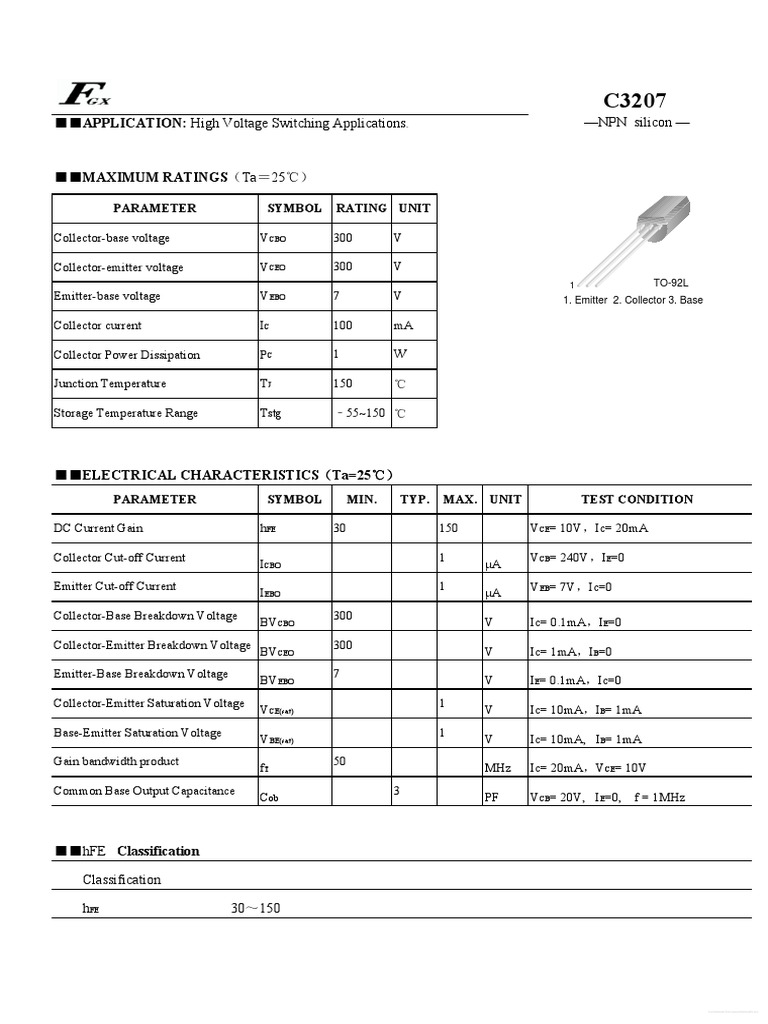 High voltage NPN silicon transistor technical data | PDF | Bipolar Junction Transistor ...