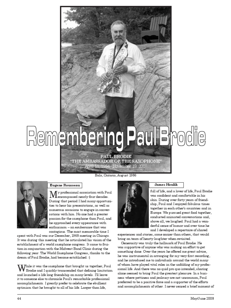 Remembering Paul Brodie | Download Free PDF | Saxophone | Woodwind Instruments