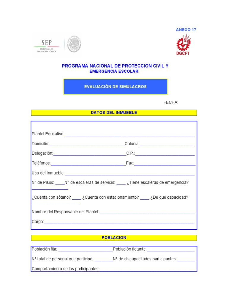 Evaluacion de Simulacros Proteccion Civil | PDF