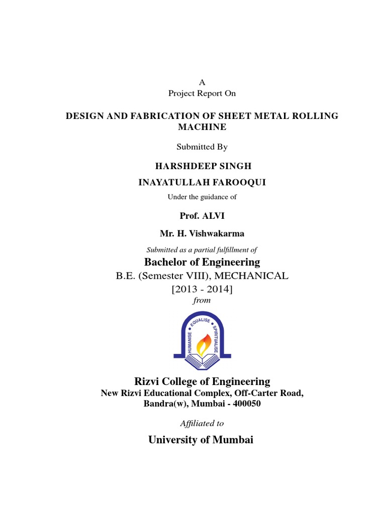A Project Report On DESIGN AND FABRICATI | PDF | Screw | Bending