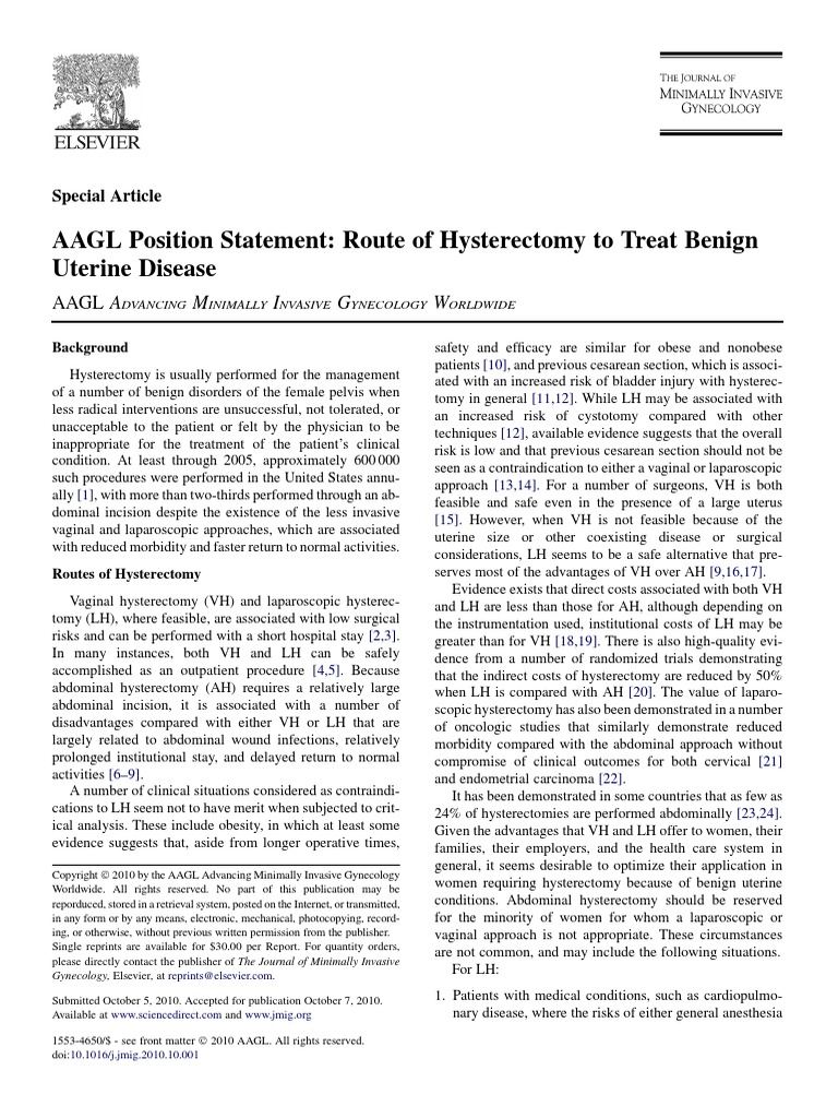 Aagl Hysterectomy Position Statement | PDF | Medical Specialties ...