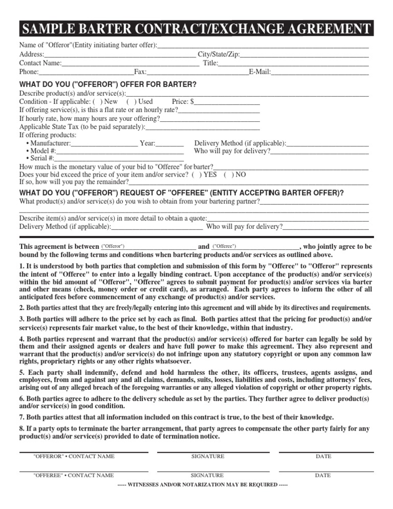 Bartering Sample Contract | PDF | Offer And Acceptance | Indemnity