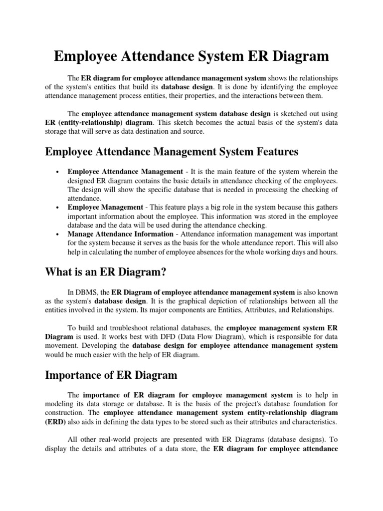 Employee Attendance System ER Diagram | PDF | Database Design | Databases