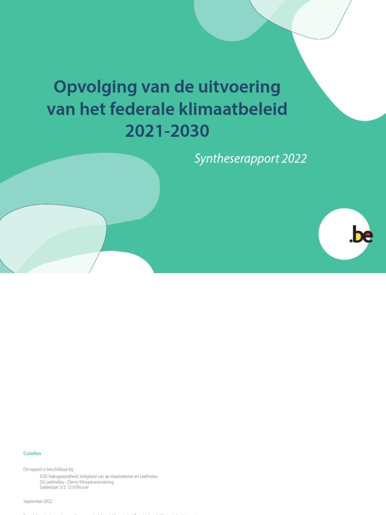 Opvolging Van de Uitvoering Van Het Federale Klimaatbeleid 2021-2030 ...