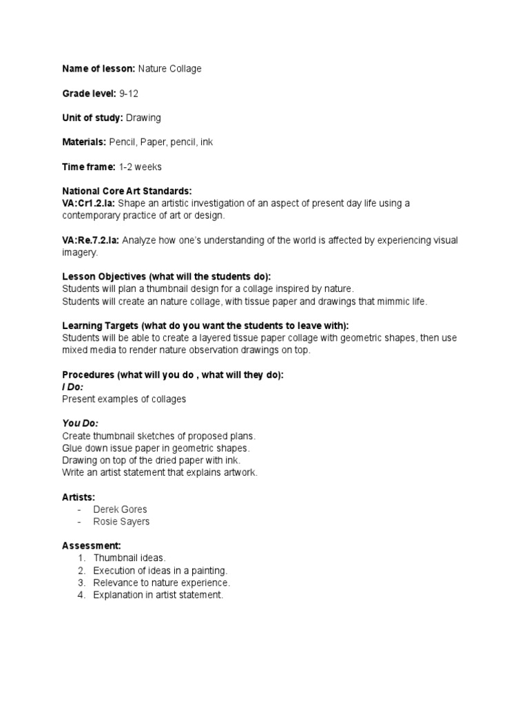 2d Lesson Plan - Nature Collage | PDF | Drawing | Collage