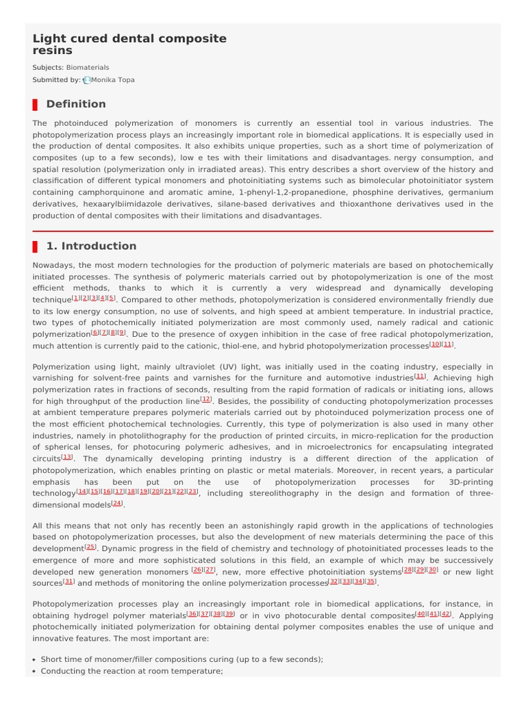 Light Cured Dental Composite Resins 1 | PDF | Polymerization | Epoxy
