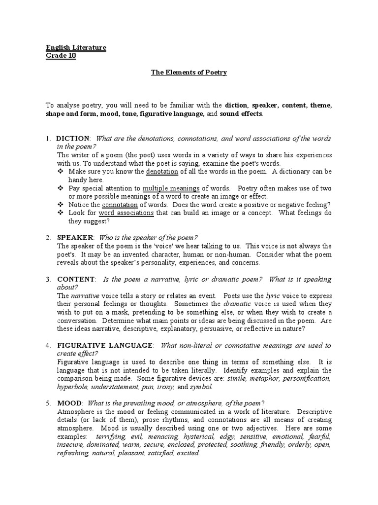 Elements of Poetry | PDF | Poetry | Linguistics