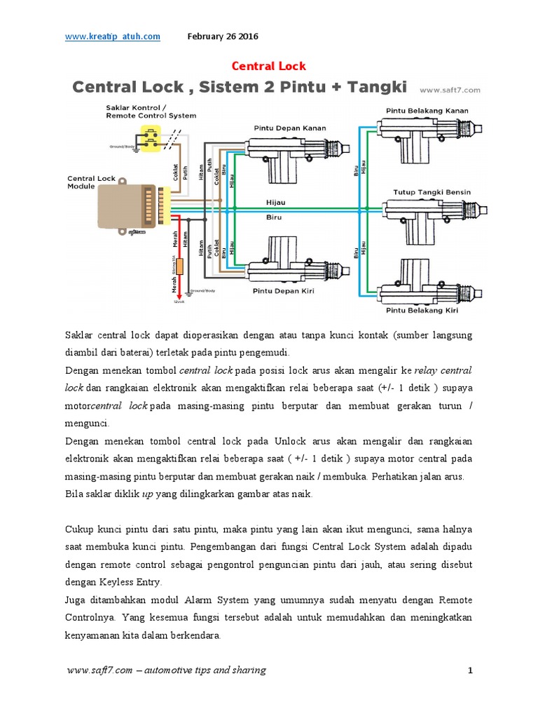 Skema Pemasangan Central Lock Mobil | PDF | Bisnis | Komputer