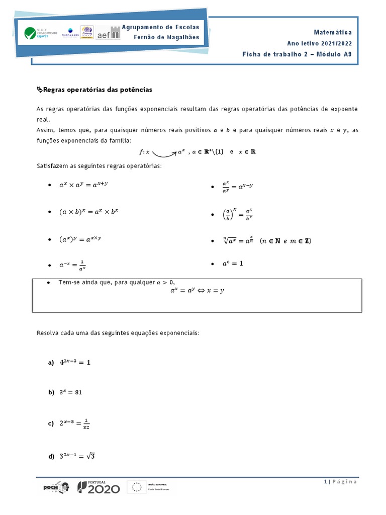 Função exponencial de base e e suas propriedades | PDF | Função ...