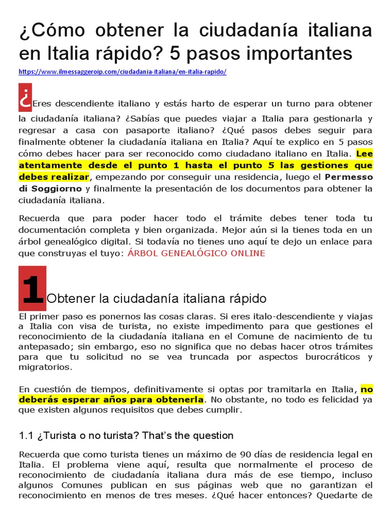 Obtener ciudadanía italiana rápido: 5 pasos | PDF | Certificado de ...