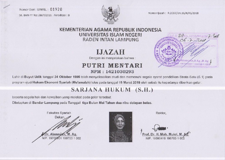 Fotocopy Legalisir Ijazah Putri 001 | PDF