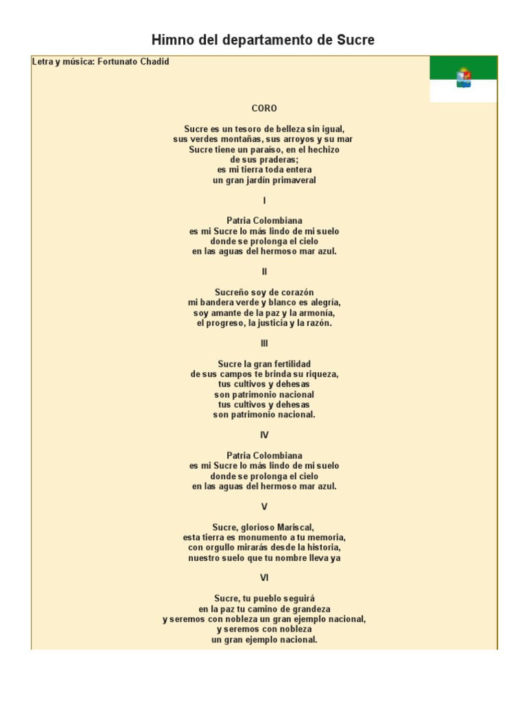 Himno Del Departamento de Sucre | PDF