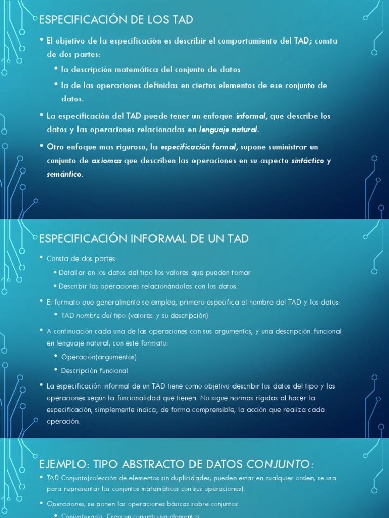 Especificación de Los Tad | PDF | Conjunto (Matemáticas) | Lenguaje de programación