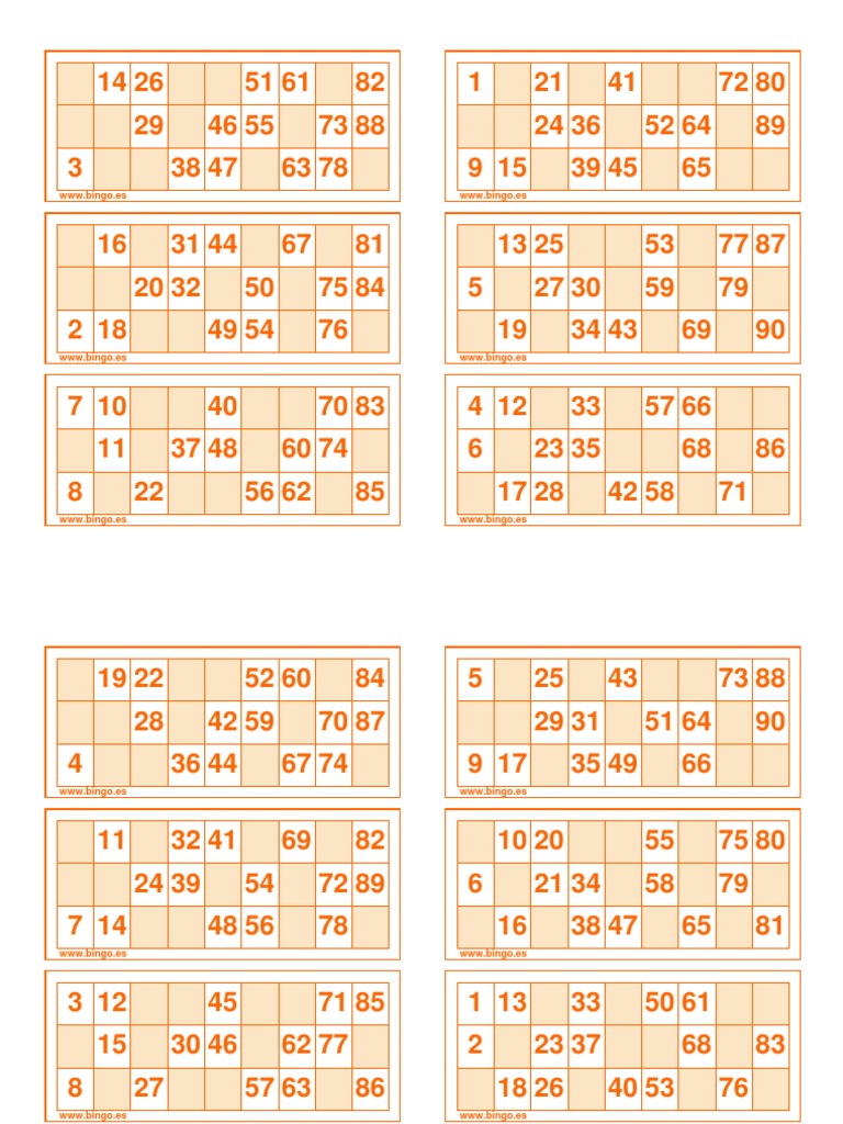 A Series of Bingo Card Layouts Containing Numbers in Various Positions ...