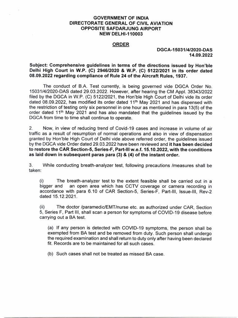 DGCA BA Order Dated 14 09 2022 | PDF