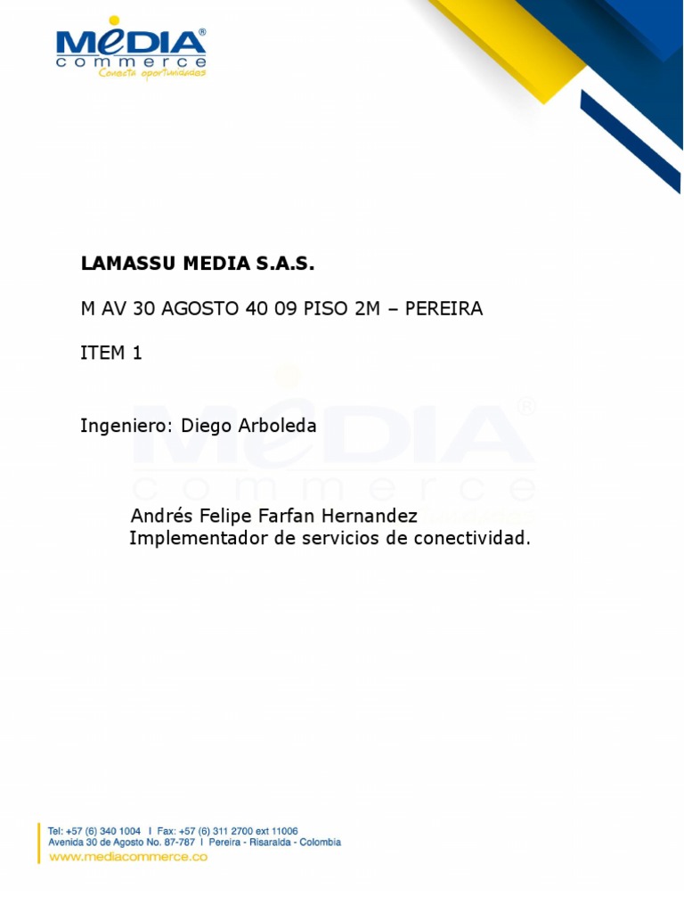 ActivaciÃ N Canal de Internet - LAMASSU MEDIA S.A.S. - PEREIRA - ITEM 1 ...